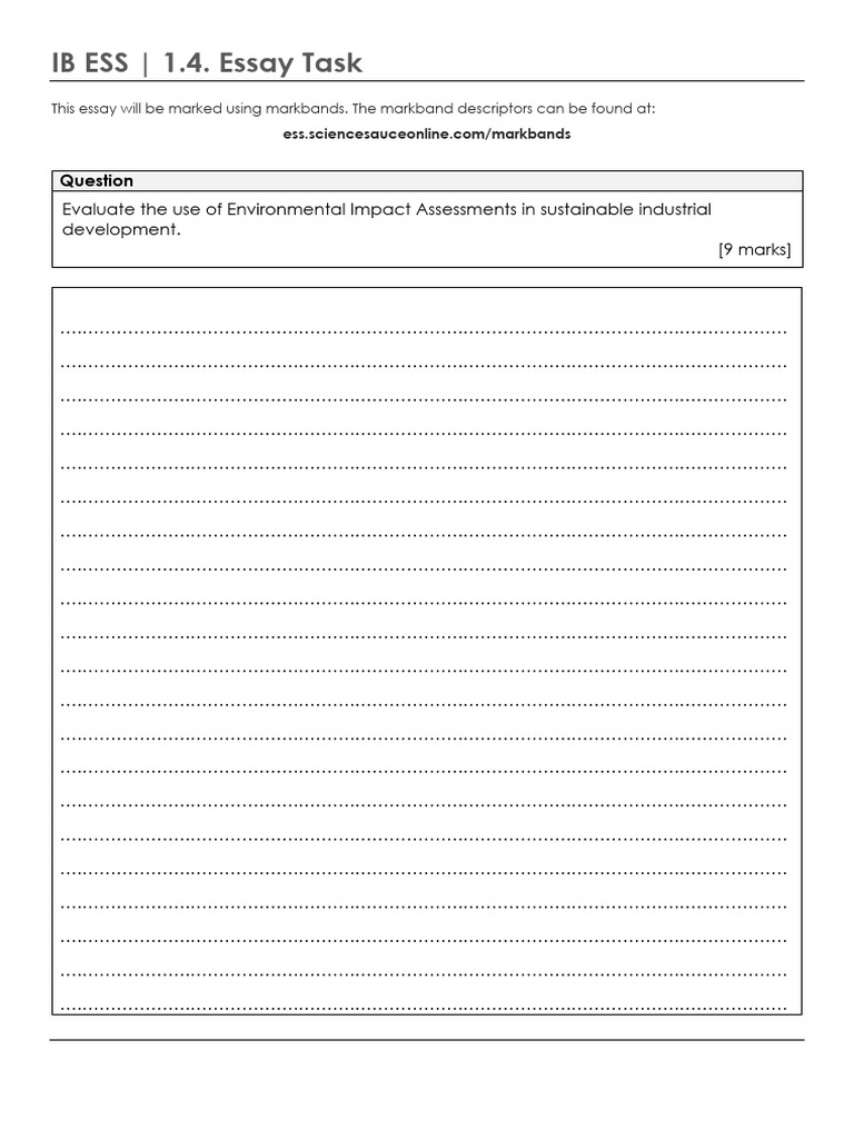 IB ESS - 1.4. Essay Task: This Essay Will Be Marked Using Markbands ...
