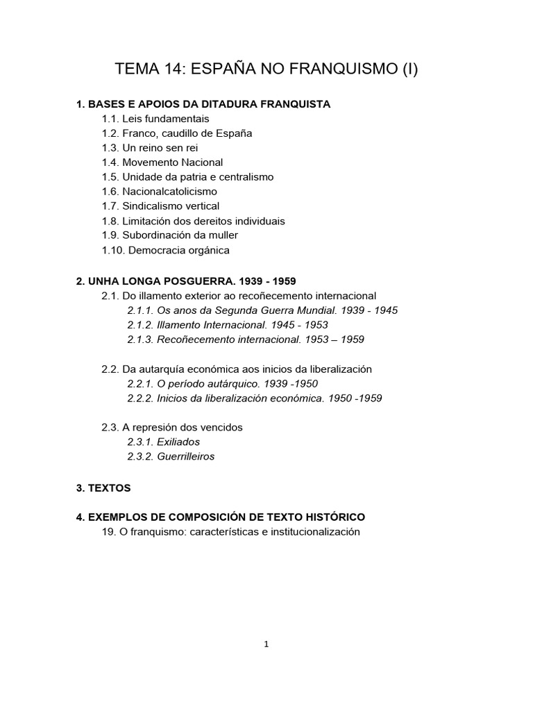 Esquemas TEMA 14 España No Franquismo (I) | PDF