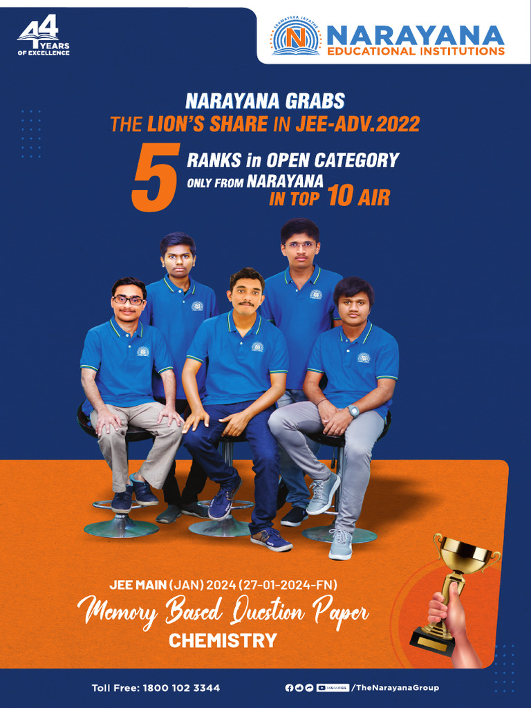 Chemistry - Jee Main (Jan) - 2024 - 27-01-2024 - F.N (S-1) Memory Based ...