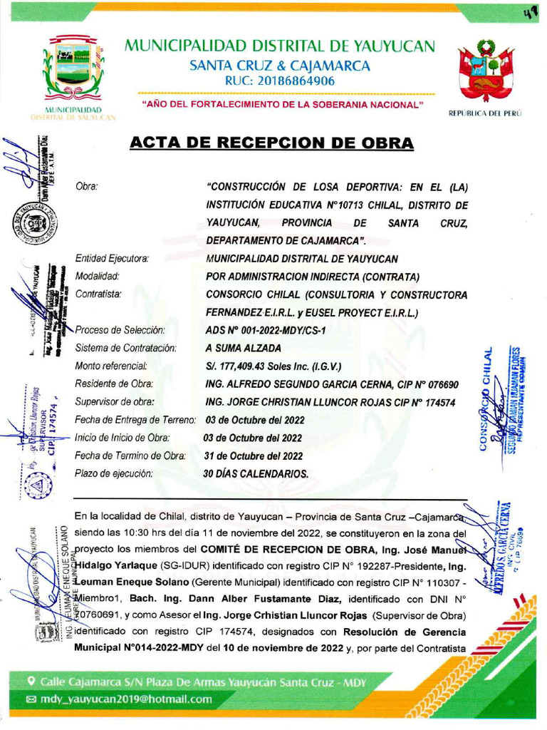 Acta Recepcion de Obra | PDF
