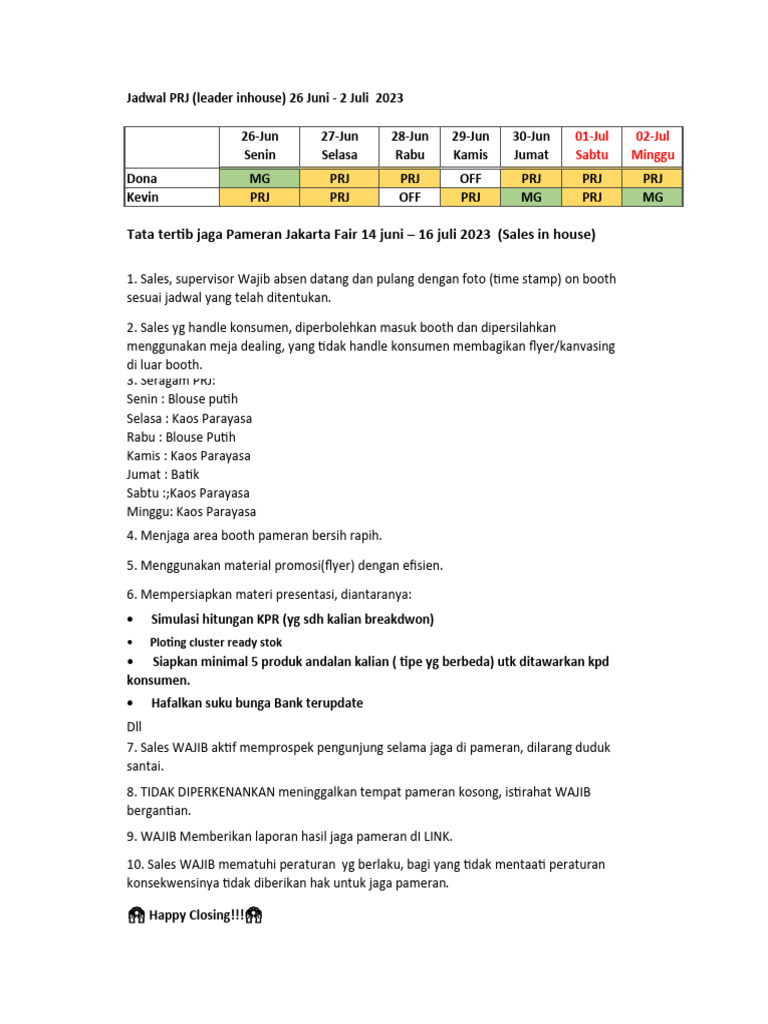 Jadwal Leader (PRJ) | PDF