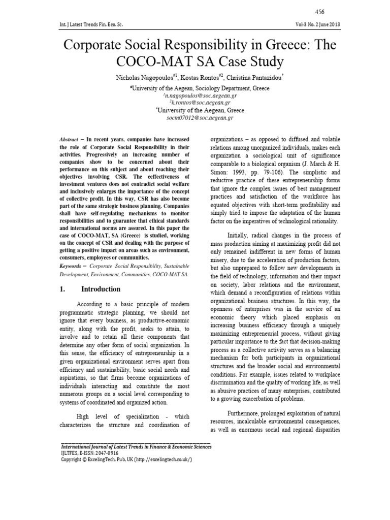 Corporate Social Responsibility in Greece - The COCO-MAT SA Case Study | PDF | Corporate Social ...