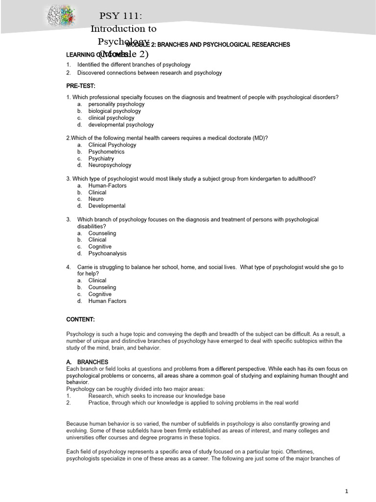 PSY 111 MODULE 2 - Part 1 | Download Free PDF | Psychology | Behavioral ...
