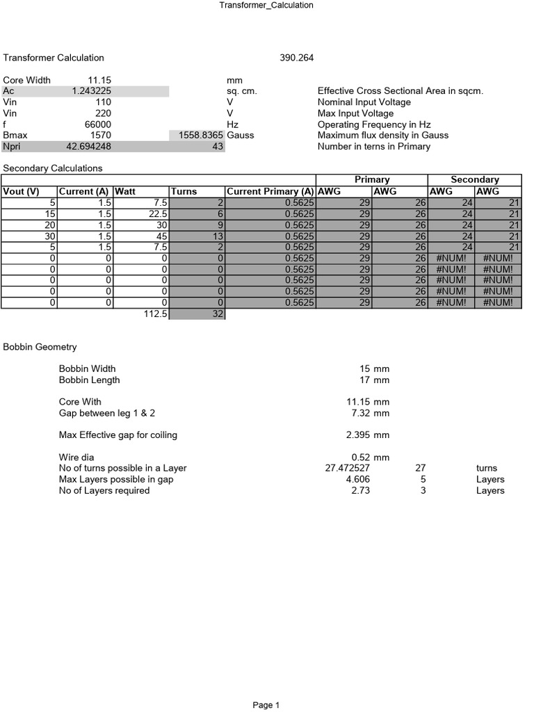 ERRU Transformer Calculation | PDF | Transformer | Power (Physics)