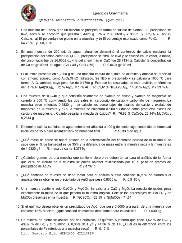 Tarea QMC-202 2023 | PDF | Precipitación (Química) | Calcio