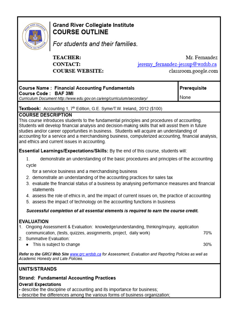 Financial Accounting Course Outline | PDF | Accounting | Cognitive Science