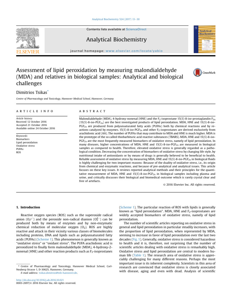 Assessment MDA in Lipid Peroxidation | PDF | Wellness | Science ...