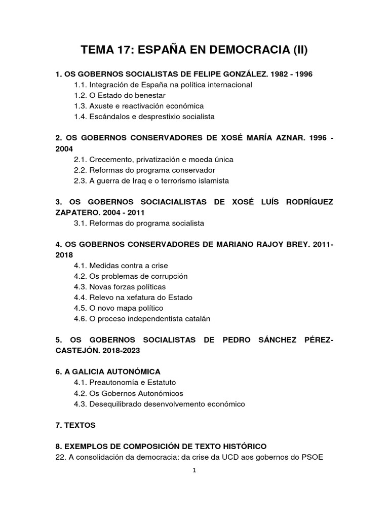 Esquemas Tema 17 España En Democracia Ii Pdf