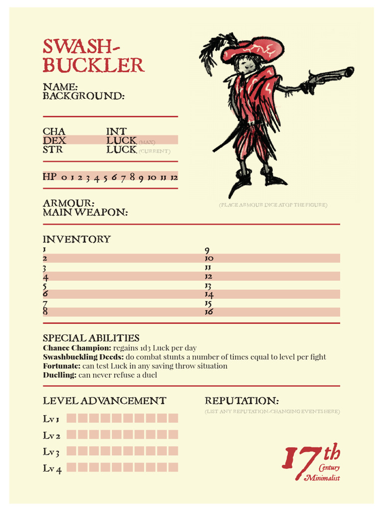 Swashbuckler Character Sheet | PDF