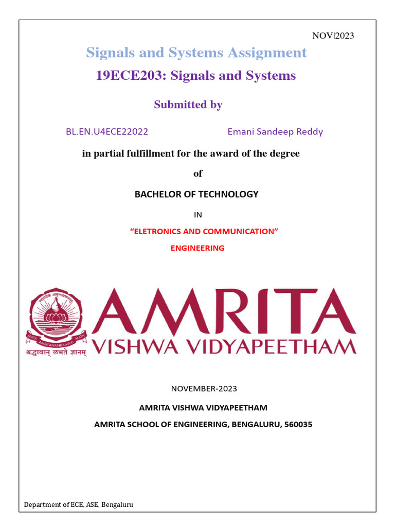 (BL - EN.U4ECE22022) Sandeep-Signals and Systems Assignment | PDF ...