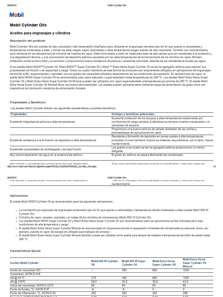 Mobil Cylinder Oils | PDF | Engranaje | Rodamiento (Mecánico)