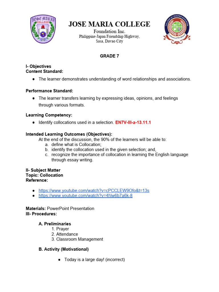 Final Collocation - Lesson Plan | Download Free PDF | Verb | Adverb