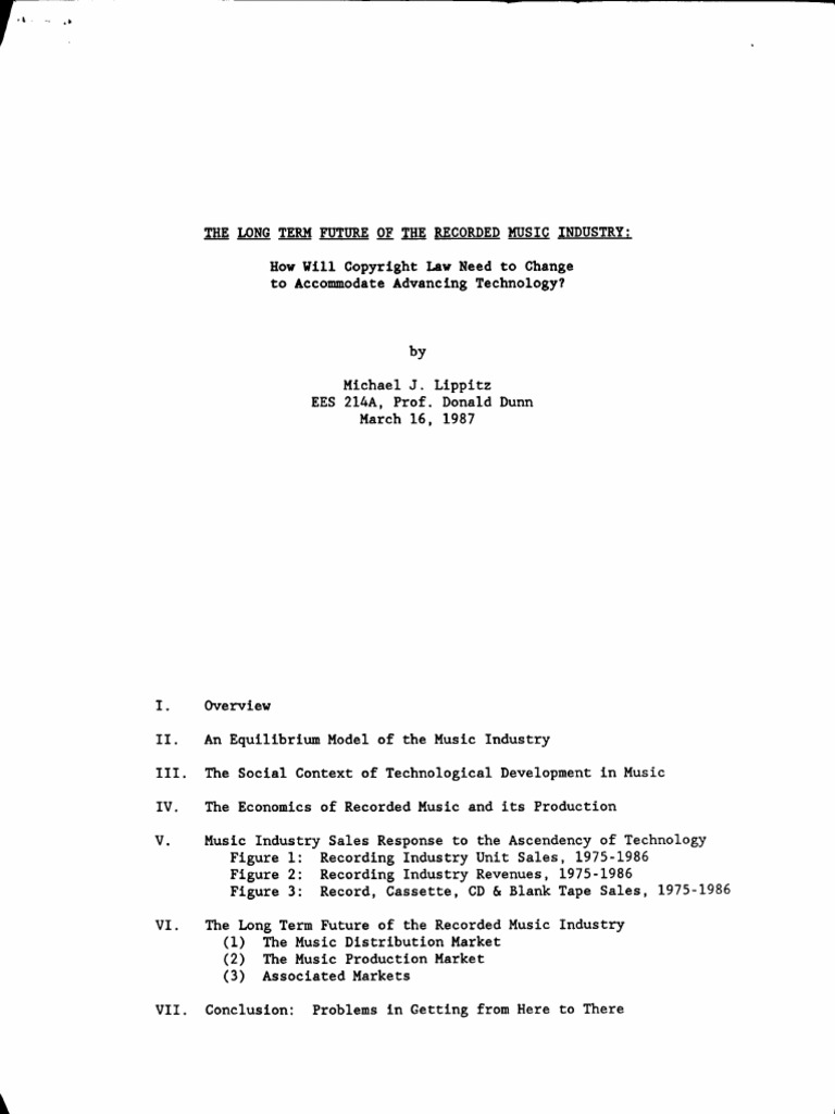 Long Term Future of The Music Industry - March 1987 | PDF | Royalty ...