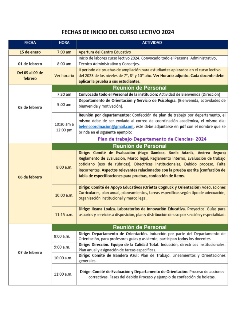 Fechas Clave Curso Lectivo 2024 | PDF | Evaluación