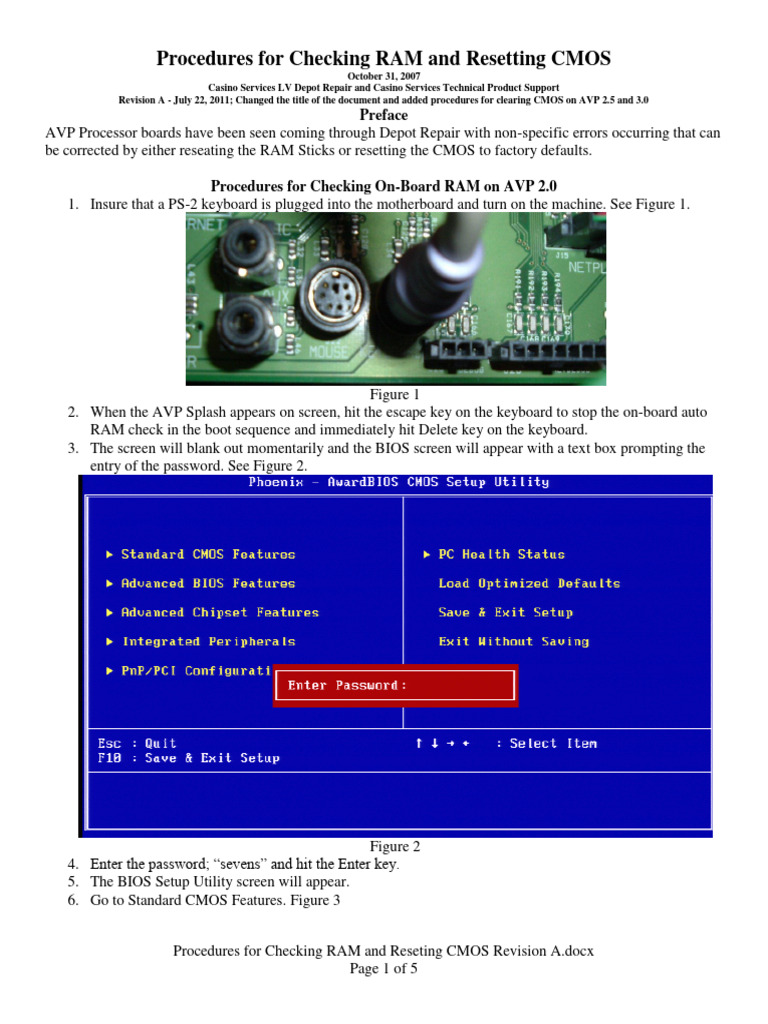 CMOS AVP Clear Procedures For Checking RAM and Resetting CMOS Revision ...