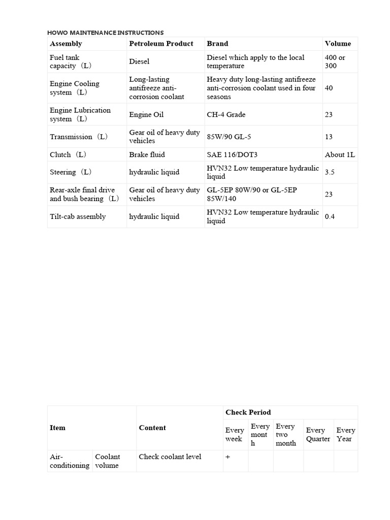 Howo Maintenance Instructions | PDF | Motor Oil | Diesel Engine