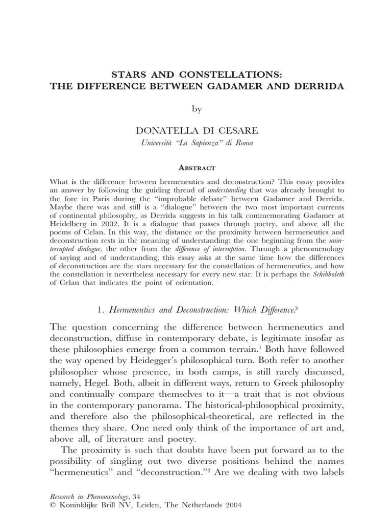 DI CESARE-Difference Between Gadamer and Derrida | PDF | Deconstruction ...