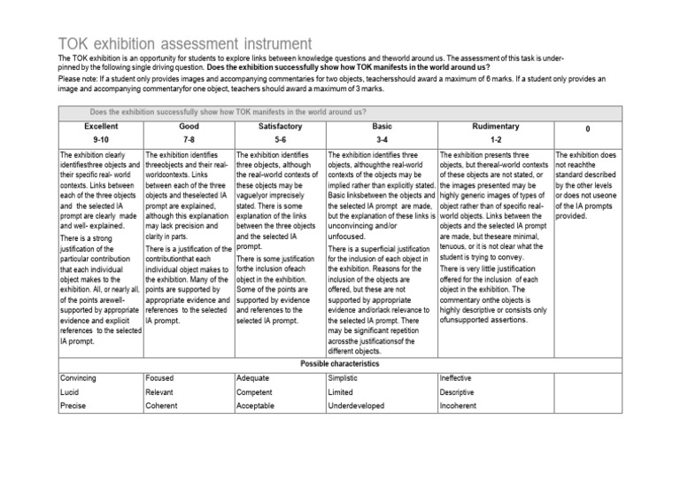 TOK Exhibition Assessment Guide | PDF | Cognition | Cognitive Science