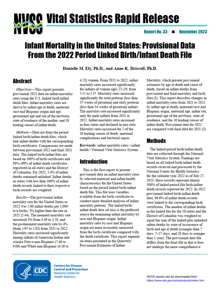 CDC Report On Infant Mortality Rates | PDF | Infant Mortality ...