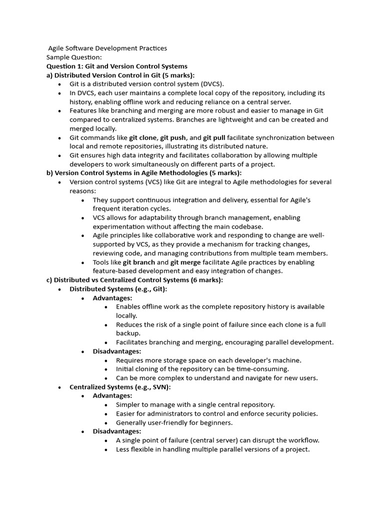 Agile Software Development Sample Questions | PDF | Scrum (Software Development) | Version Control