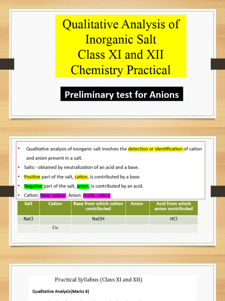 Qualitative Analysis of Inorganic Salt 11 and 12 Chemistry | PDF ...