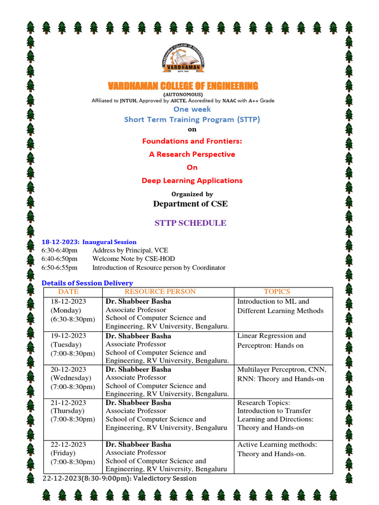 Schedule of FDP | PDF | Machine Learning | Cybernetics