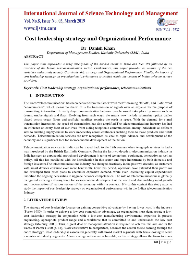 Research Paper - Cost Leadership Strategy & Organizational Performance ...