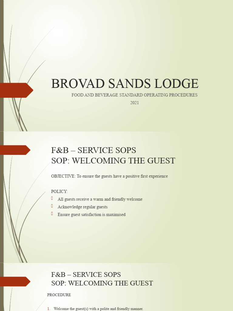 F&B Sop | PDF | Restaurants | Hygiene