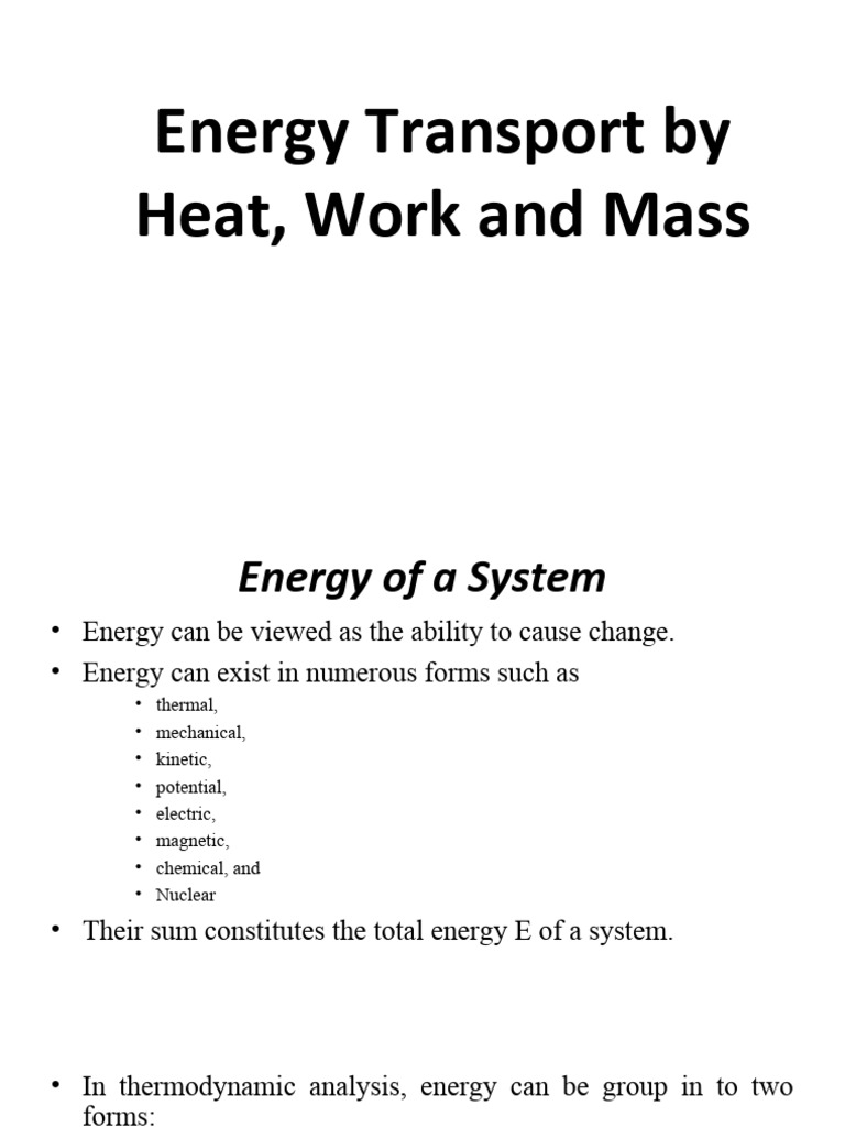 Energy Transport by Heat, Work and Mass | PDF | Heat | Heat Transfer
