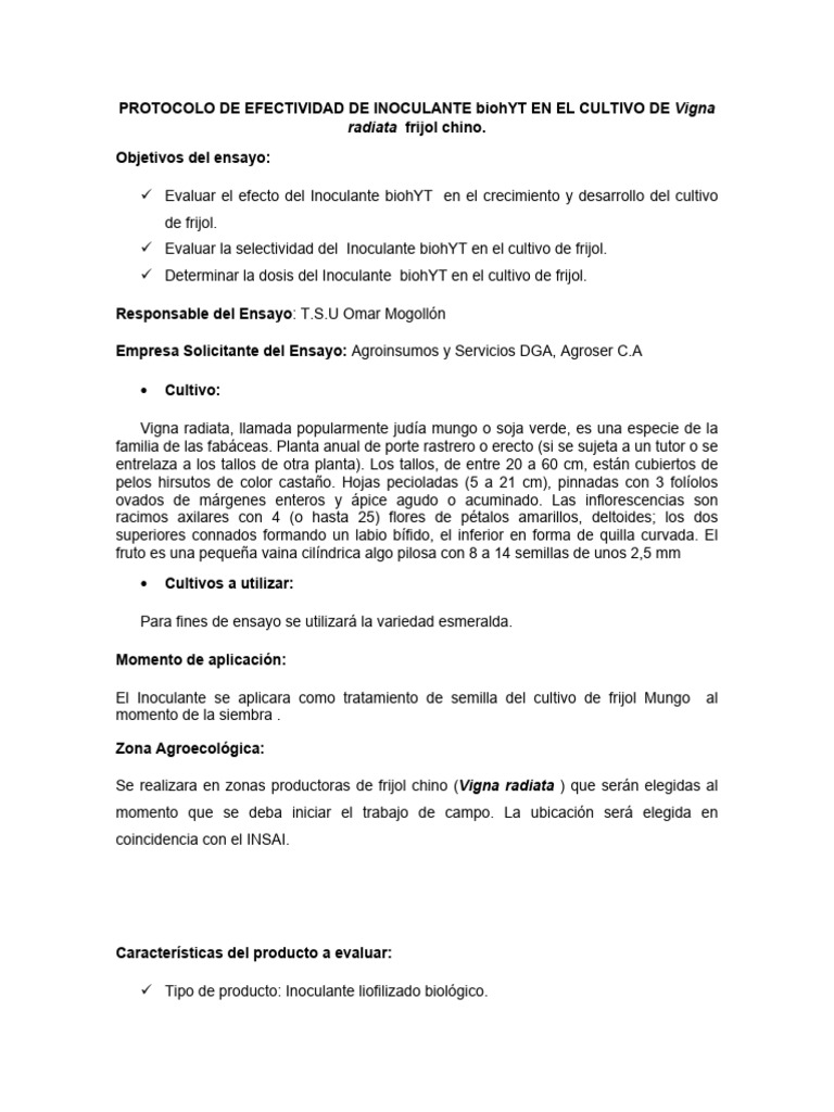 Protocolo Insai Biohyt Frijo Chino | PDF