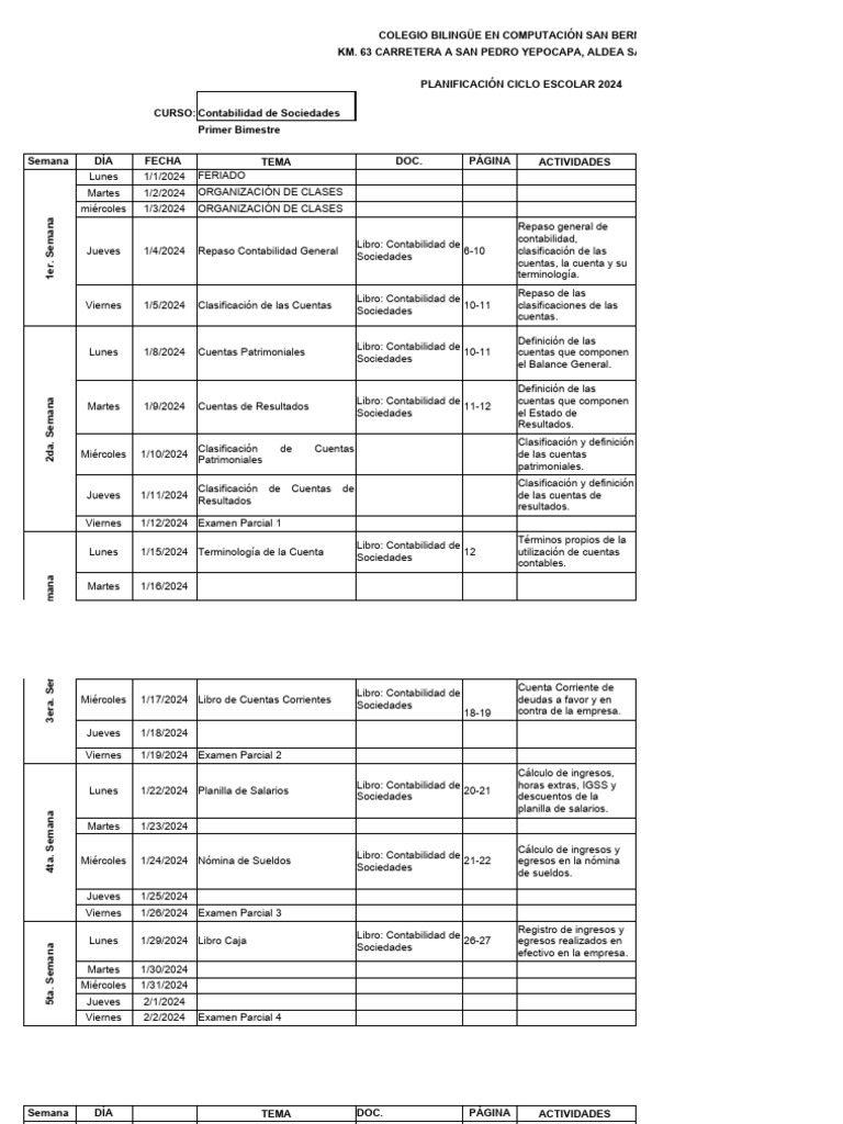 Planificación I 2024, 4to Perito Contador, Contabilidad de Sociedades ...