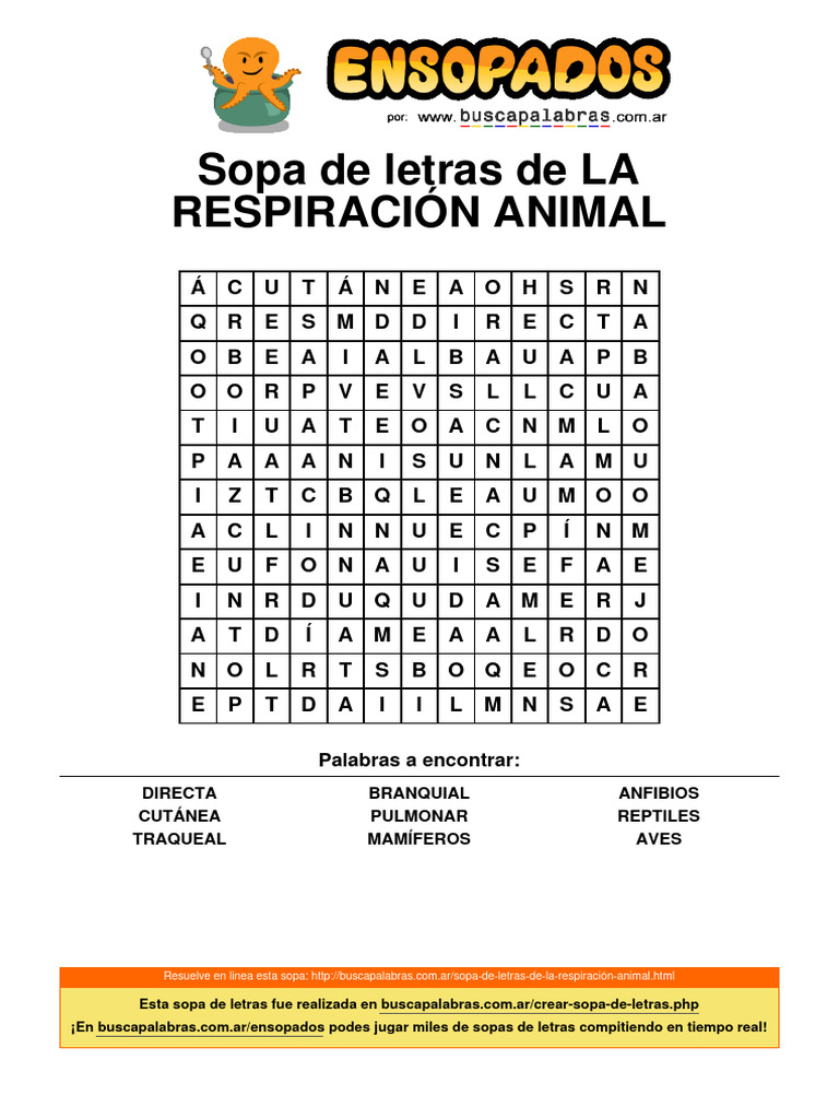 sopa de letras respiracion animal 2023 | PDF