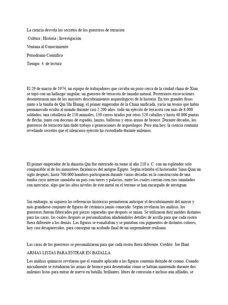 La ciencia desvela los secretos de los guerreros de terracota | PDF La ciencia desvela los secretos de los guerreros de terracota | PDF