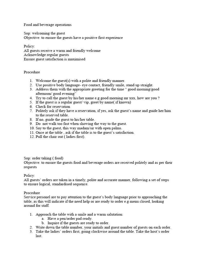 Food and Beverage Operations | PDF | Restaurants | Sales