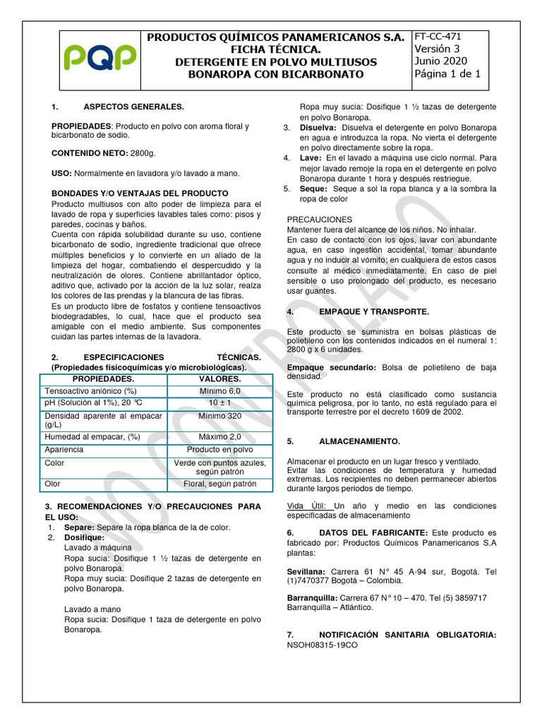 FT-Detergente Polvo Multiusos Con Bicarbonato | PDF | Detergente ... FT-Detergente Polvo Multiusos Con Bicarbonato | PDF | Detergente ...