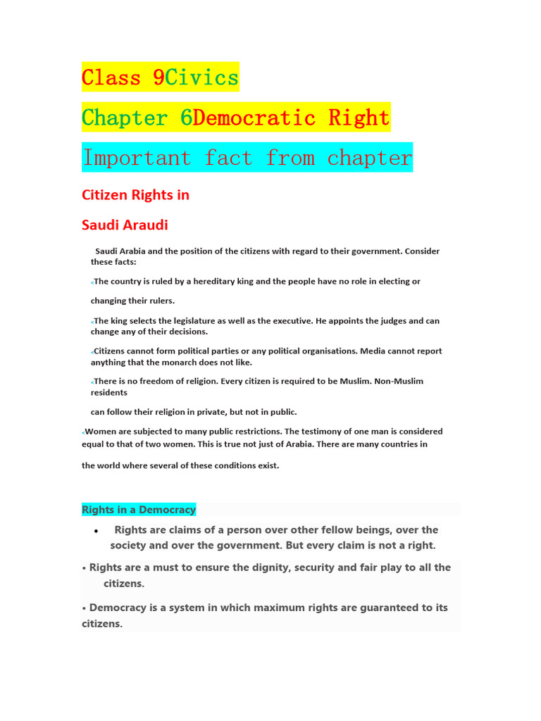 Class 9 Civics Important Facts From Chapter | PDF