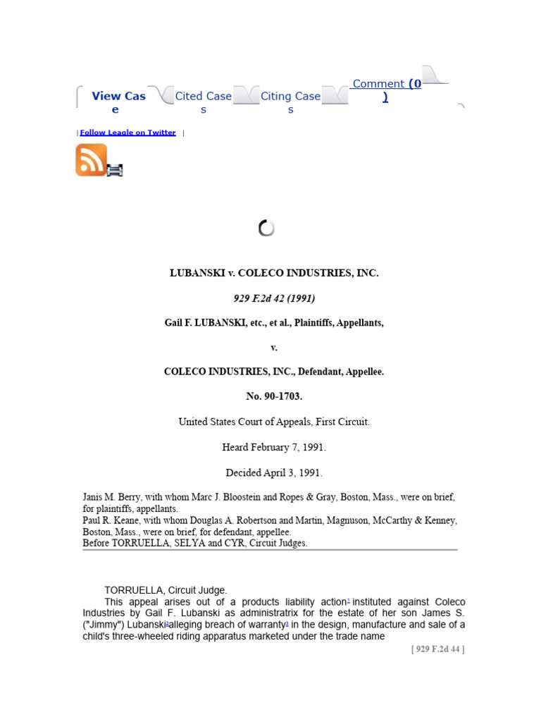 Lubanski v. Coleco Industries Appeal | PDF | Separation Of Powers ...
