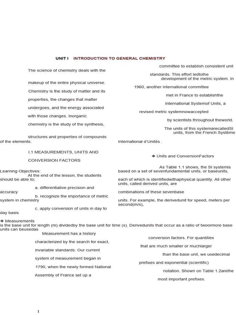 Chem Unit 1 | PDF | Chemistry | Measurement