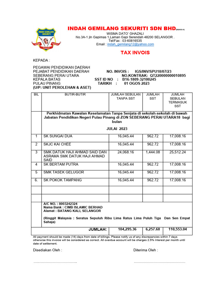 Igs - Contoh Invois Batang Padang | PDF