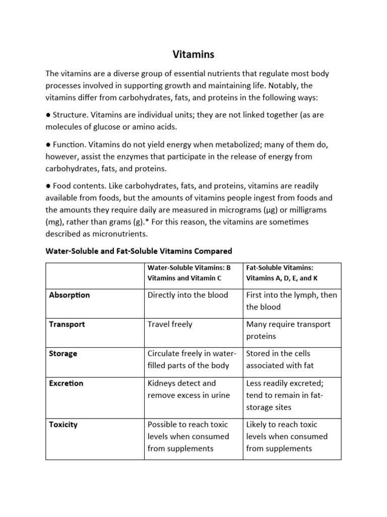 Vitamins Summary-2 | PDF | Vitamin | Vitamin D
