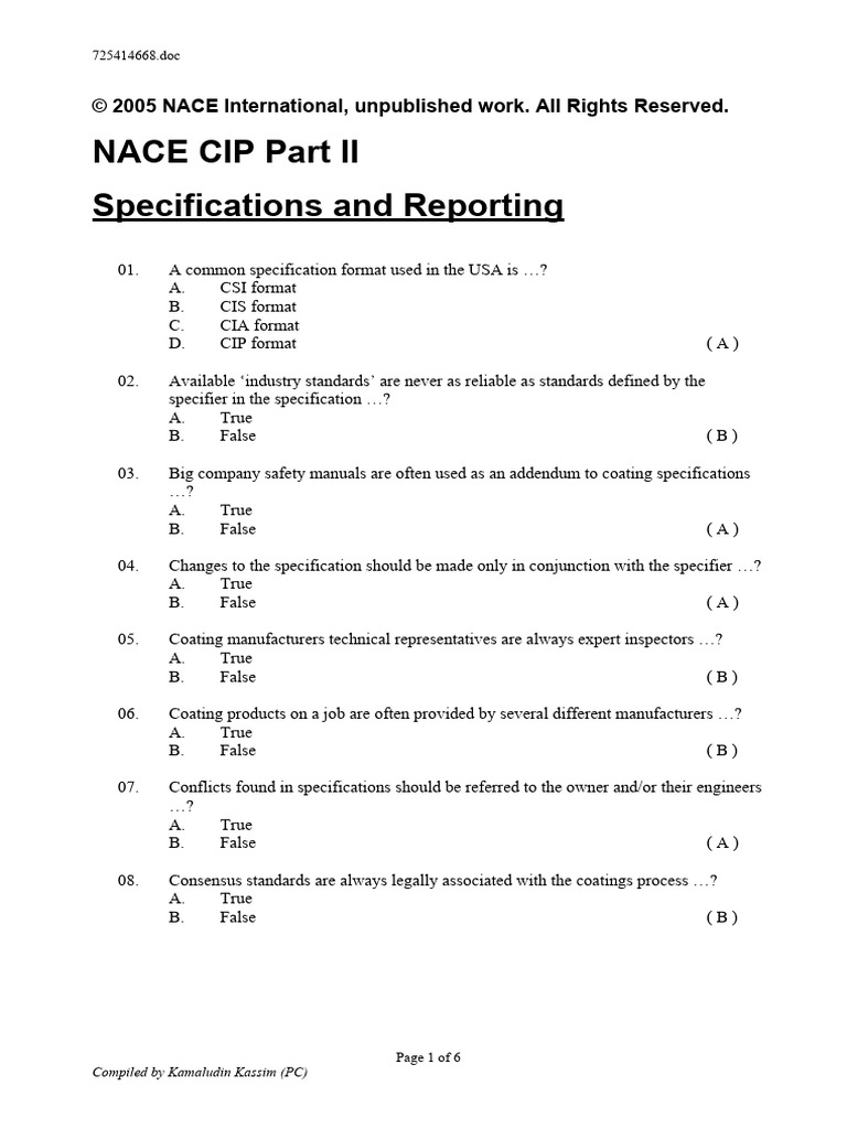 NACE CIP Part II - (9) Specifications - Reporting - (Qs - As) | PDF ...