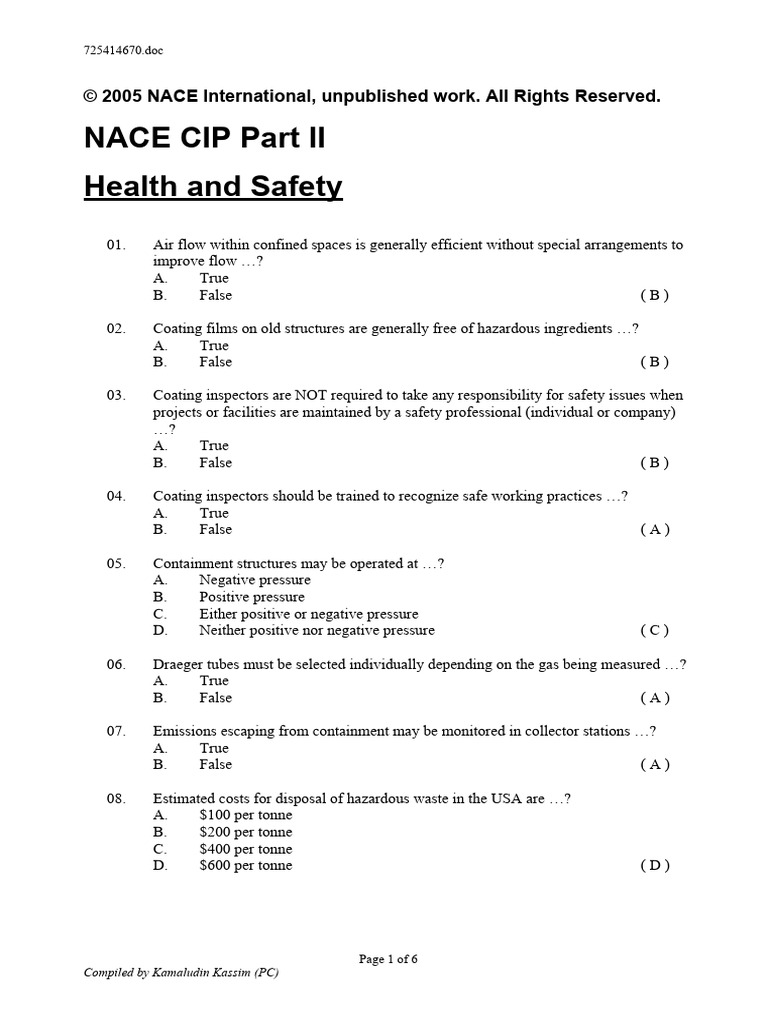 NACE CIP Part II - (8) Health - Safety - (Qs - As) | PDF | Paint | Hazards