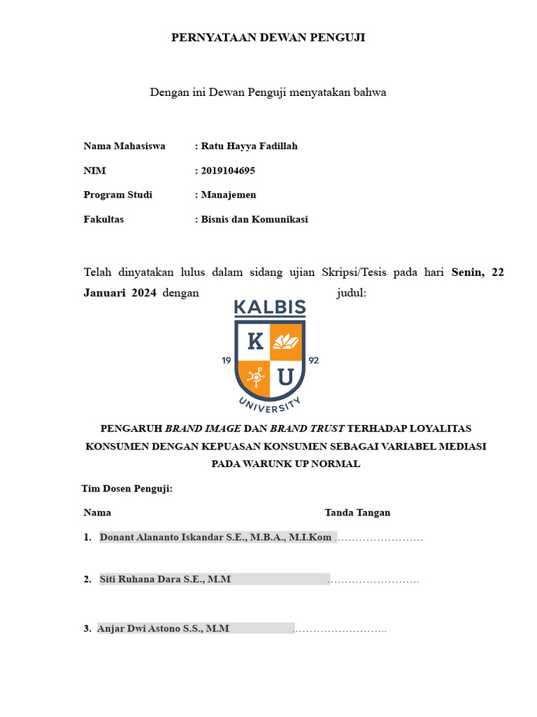 Pernyataan Dewan Penguji | PDF