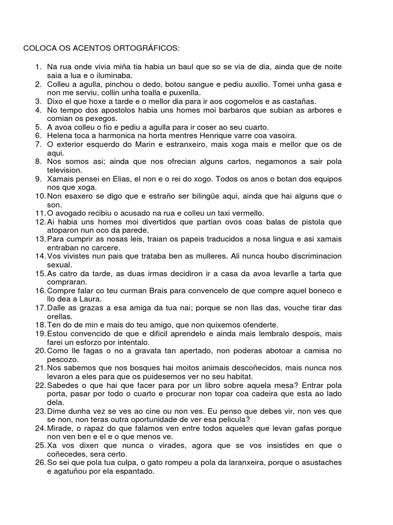 Coloca Os Acentos Ortográficos | PDF