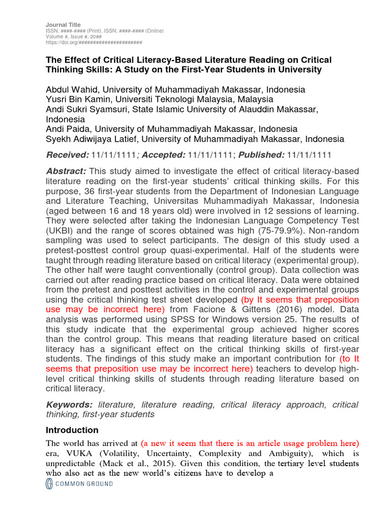 Article Abdul Wahid Acc Pdf Critical Thinking Thought