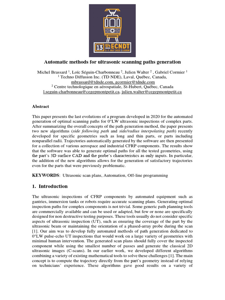 Automatic Methods For Ultrasonic Scanning Paths Generation - Paper ...