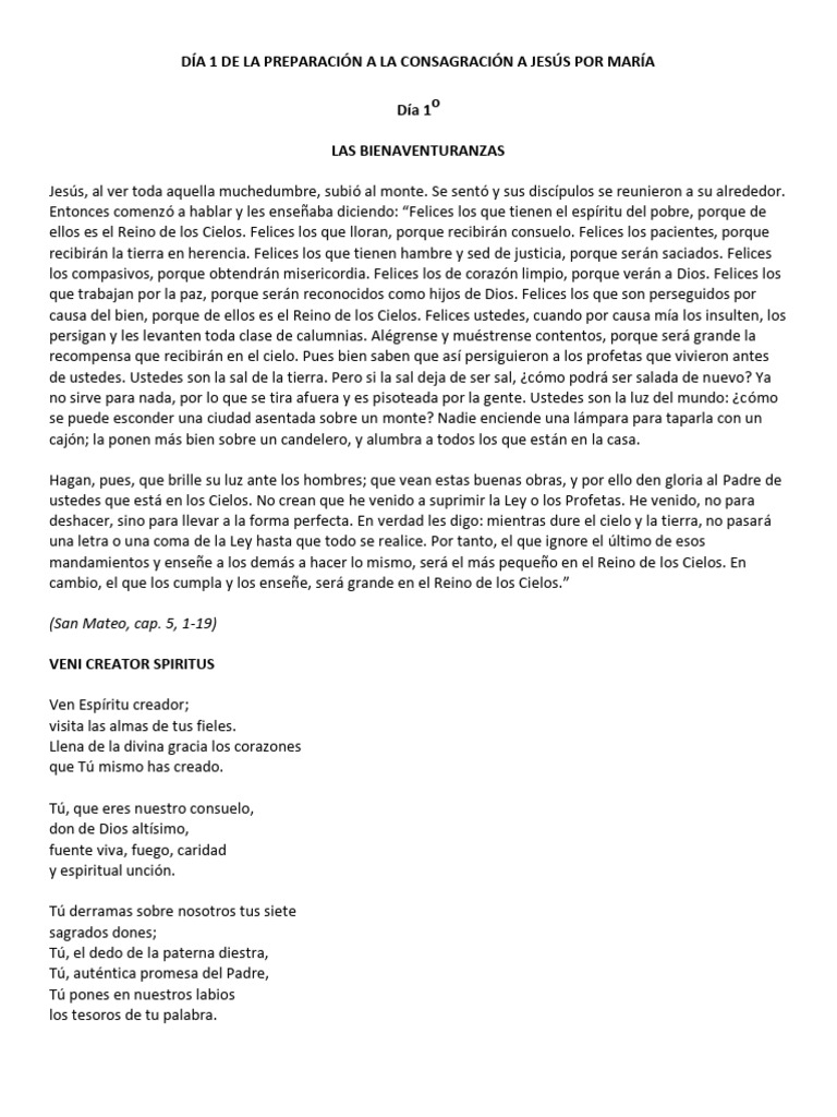 Día 1 de La Preparación A La Consagración A Jesús Por María | Descargar gratis PDF | Creencia ...