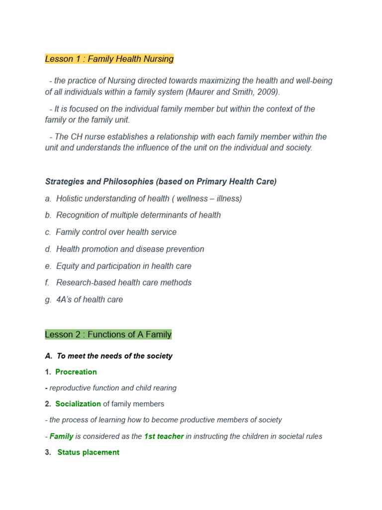 CHN - Family Health Nursing | PDF | Family | Parenting