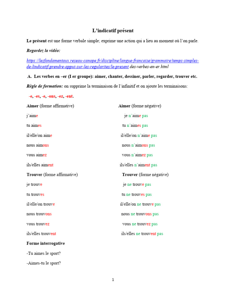 Conjugaison de l'indicatif présent | PDF | Verbe | Typologie linguistique
