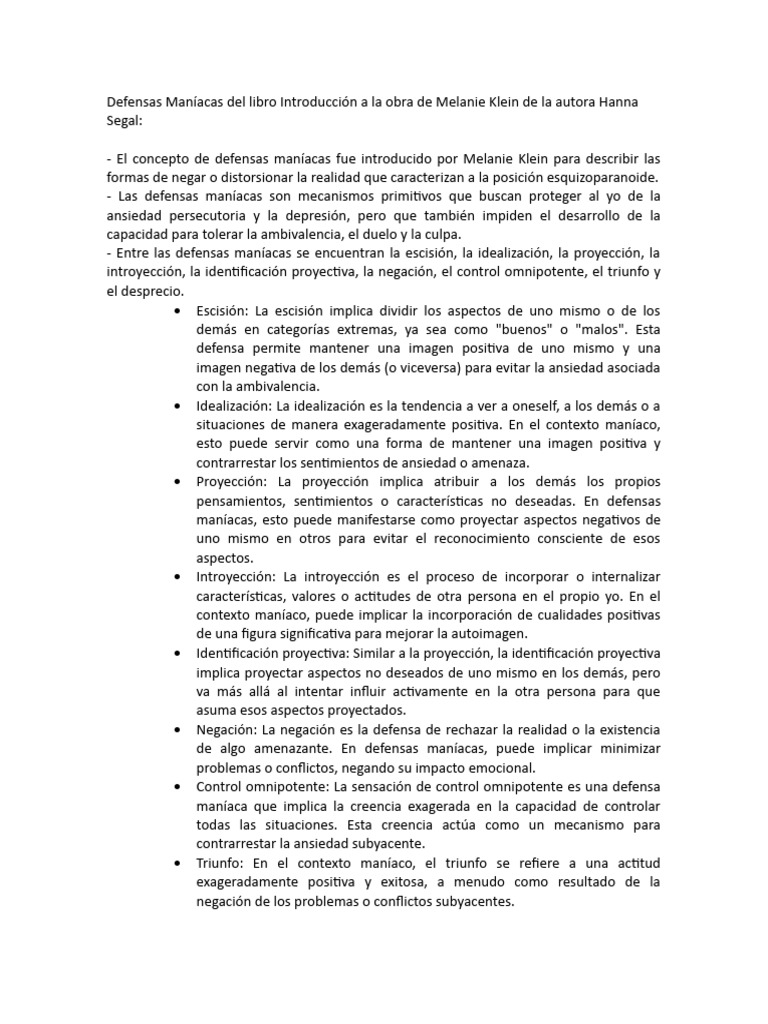 Defensas Maniacas | PDF | Sicología | Conceptos psicologicos